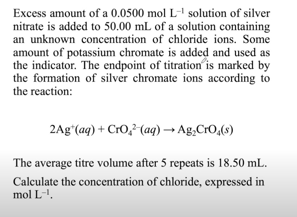 Solved Excess amount of a 0.0500molL-1 ﻿solution of silver | Chegg.com