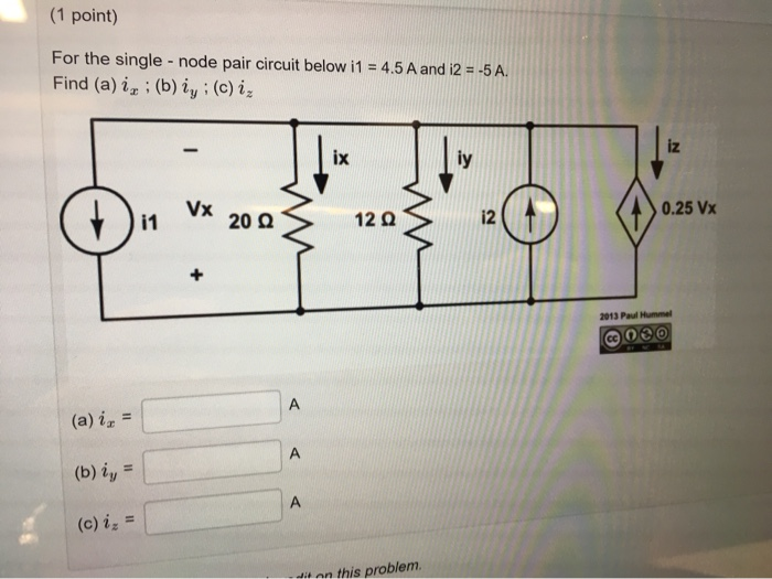 Solved (1 point) For the single - node pair circuit below i1 | Chegg.com