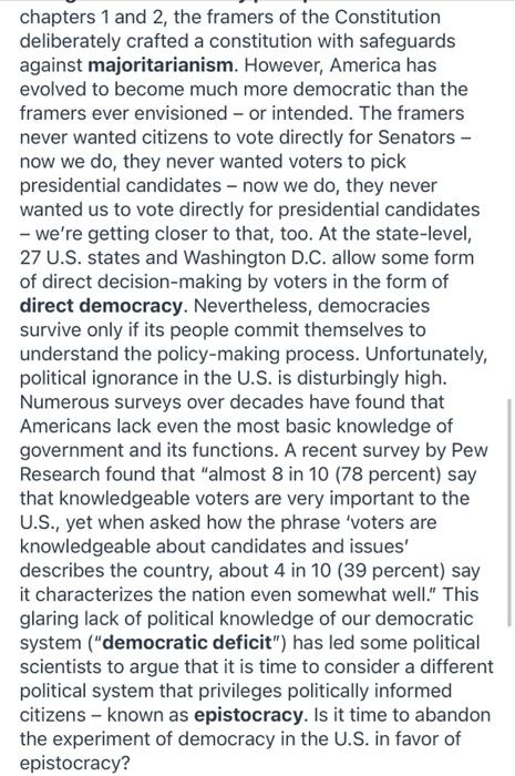 Solved chapters 1 and 2, the framers of the Constitution | Chegg.com