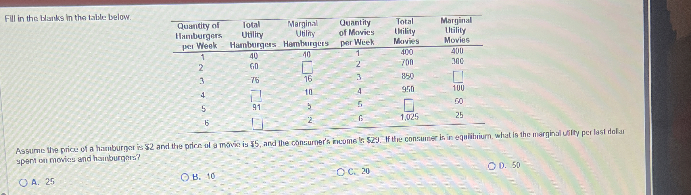 Solved Fill in the blanks in the table | Chegg.com