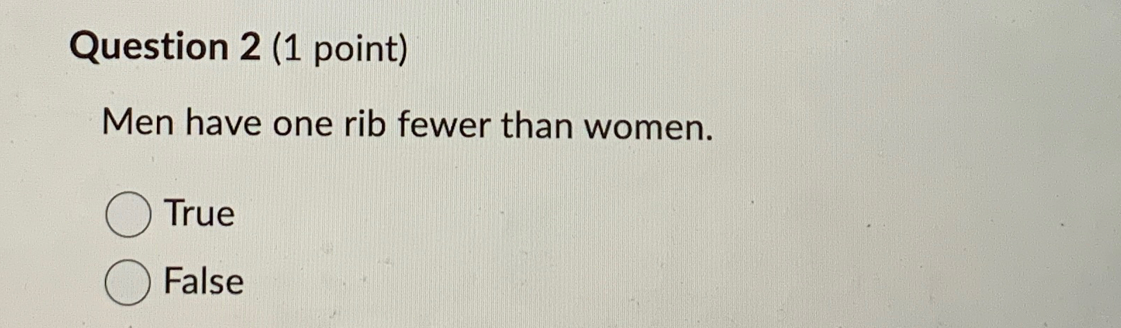 Solved Question 2 (1 ﻿point)Men have one rib fewer than | Chegg.com