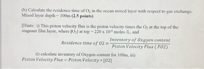 Solved 7. Gas Exchange - O2 The flux, F, of oxygen across | Chegg.com