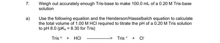 Solved Weigh out accurately enough Tris-base to make 100.0 | Chegg.com