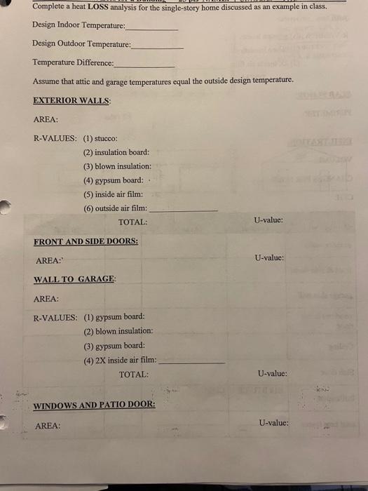 EXAMPLE HEAT LOSS CALCULATIONS FOR A BUILDING: | Chegg.com