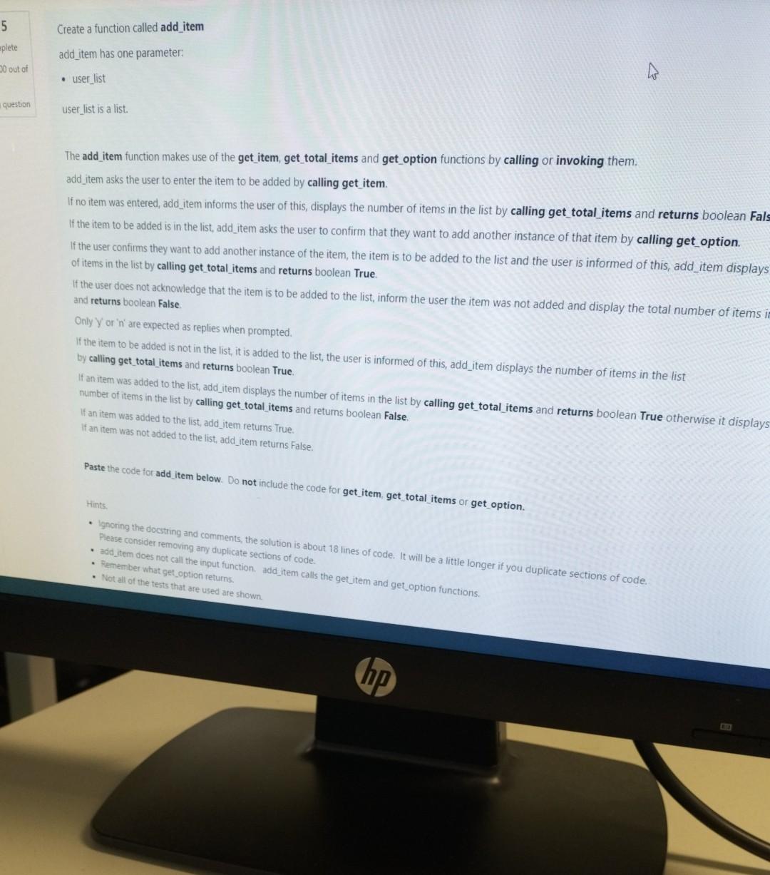 Solved add item has one parameter: - user_ist user_list is a | Chegg.com