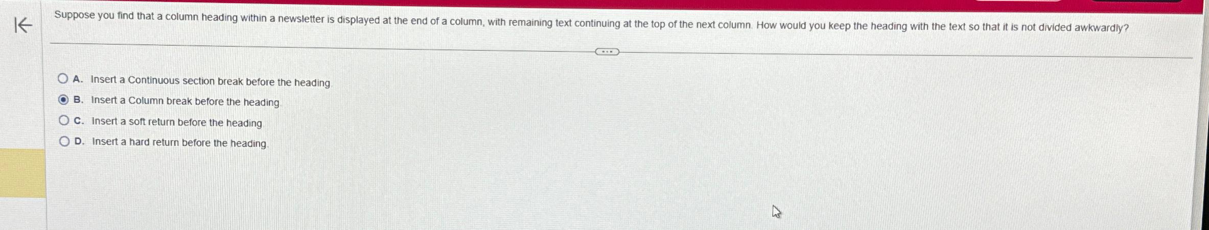 Solved A. ﻿Insert a Continuous section break before the | Chegg.com