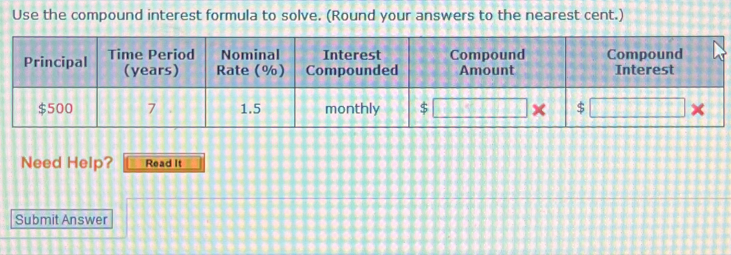 Solved Use the compound interest formula to solve. (Round | Chegg.com