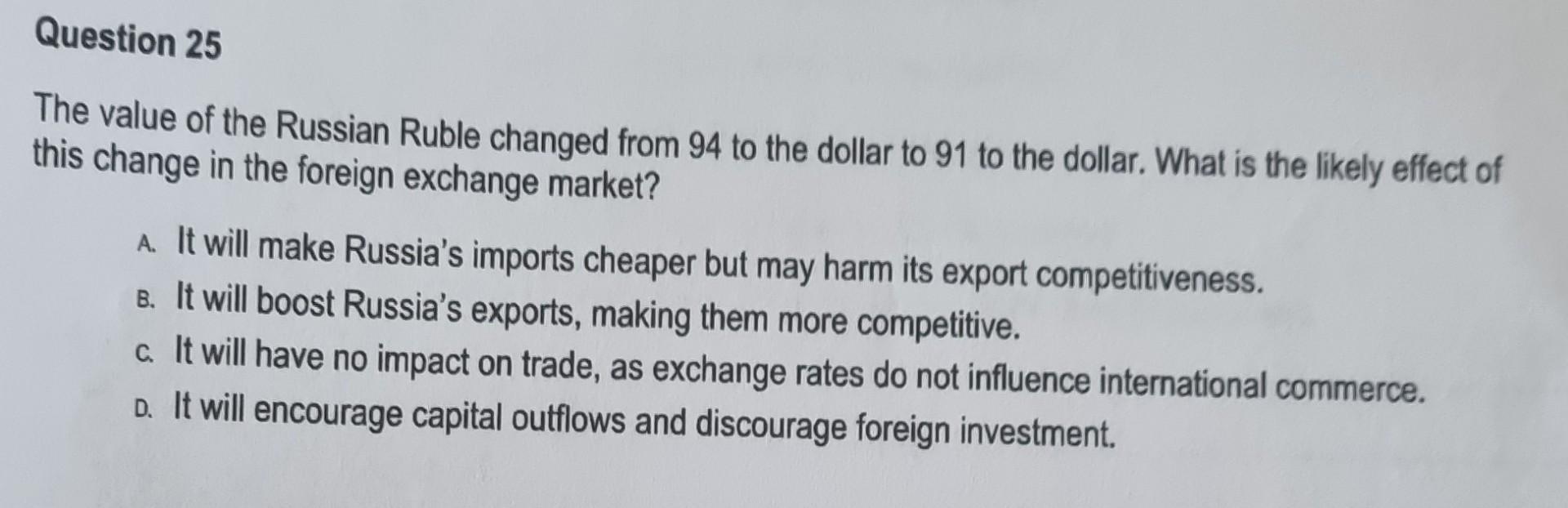 Solved The value of the Russian Ruble changed from 94 to the | Chegg.com