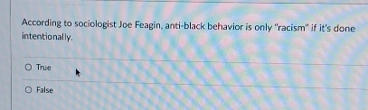 Solved According to sociologist Joe Feagin, anti-black | Chegg.com