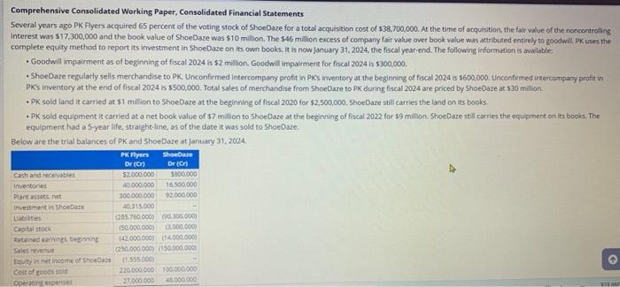 Comprehensive Consolidated Working Paper, | Chegg.com