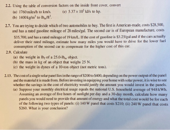 Solved 2.2. Using the table of conversion factors on the | Chegg.com
