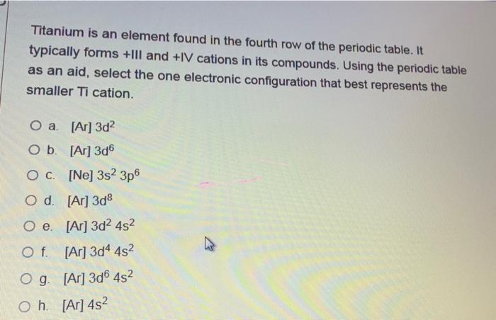 Solved Titanium is an element found in the fourth row of the | Chegg.com