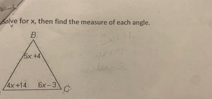 Solved Solve for x, then find the measure of each angle. | Chegg.com