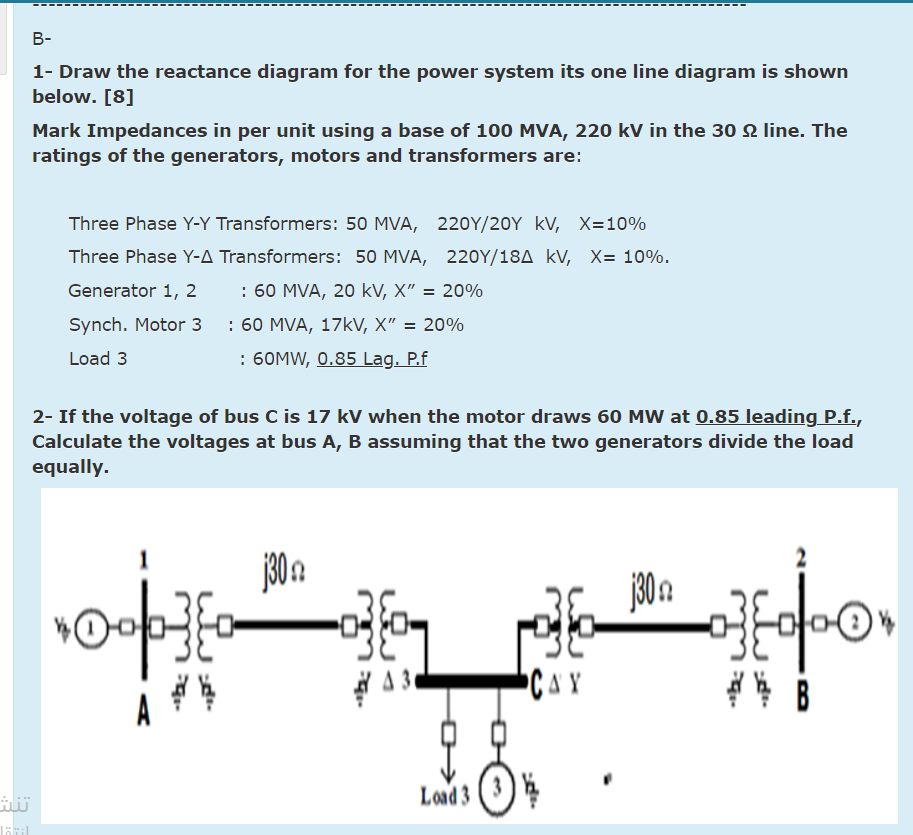 Solved B- 1- Draw the reactance diagram for the power system | Chegg.com Solved B- 1- Draw the reactance diagram for the power system | Chegg.com