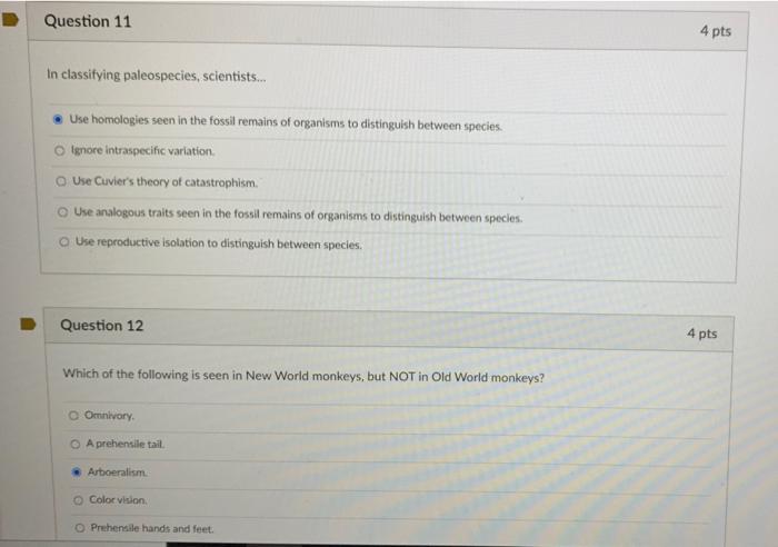 Solved Question 11 4 pts In classifying paleospecies, | Chegg.com