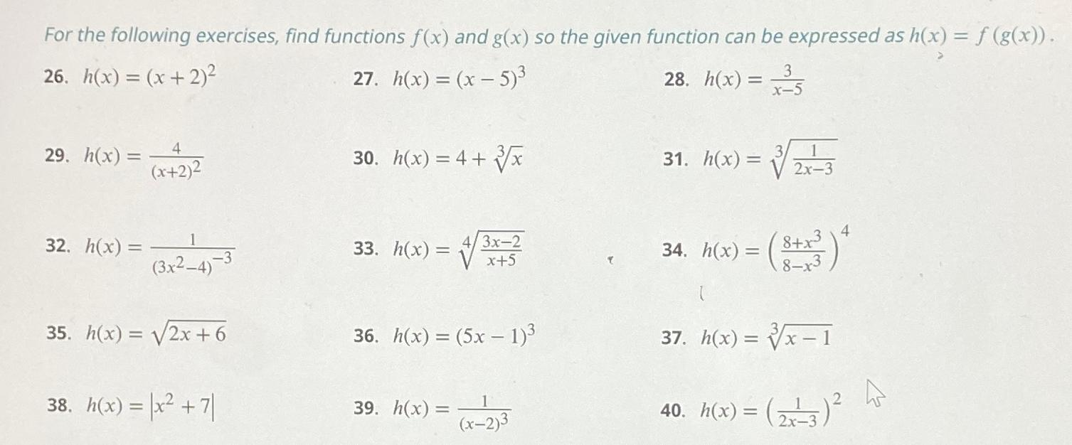 Solved For the following exercises, find functions f(x) ﻿and | Chegg.com