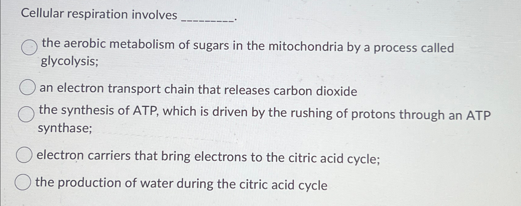 Solved Cellular respiration involvesthe aerobic metabolism | Chegg.com