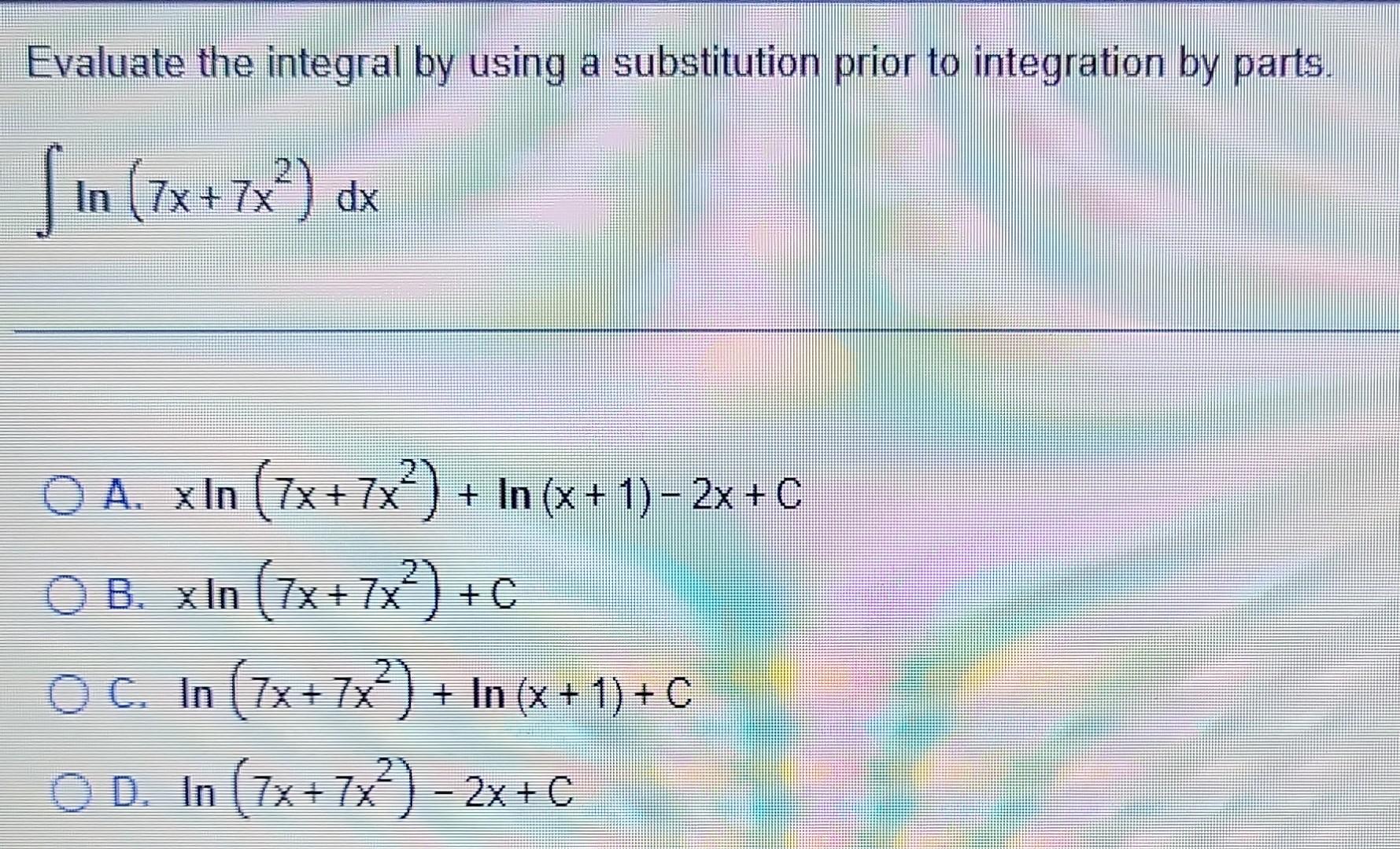 Solved Evaluate the integral by using a substitution prior | Chegg.com