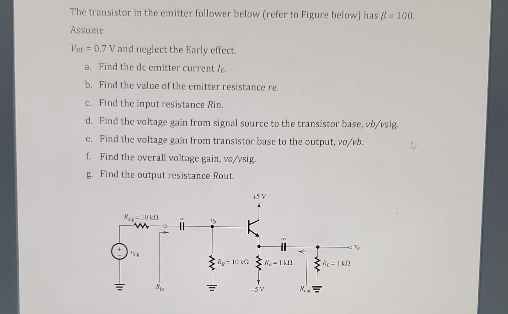 Solved The transistor in the emitter follower below (refer | Chegg.com