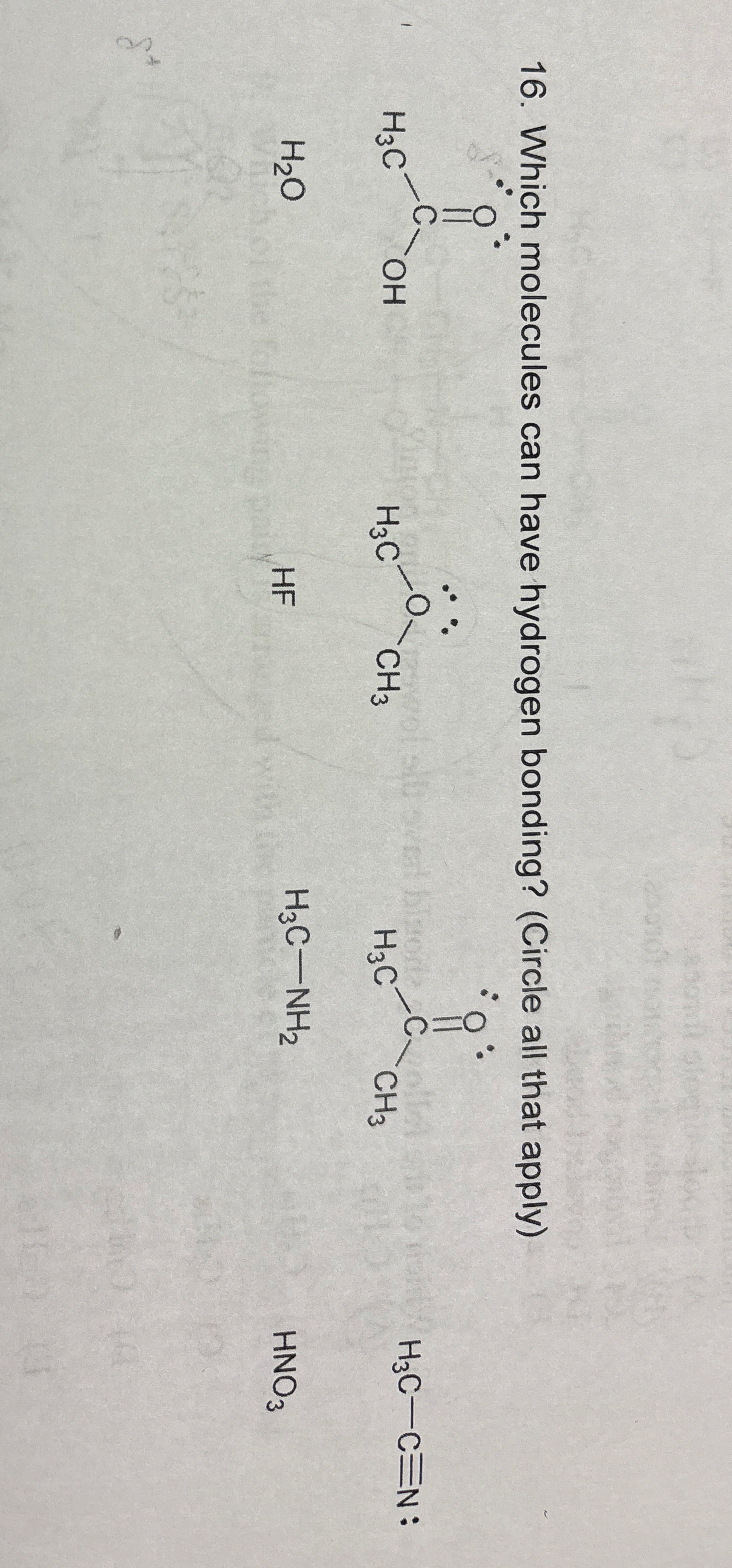 Solved Which molecules can have hydrogen bonding? (Circle | Chegg.com