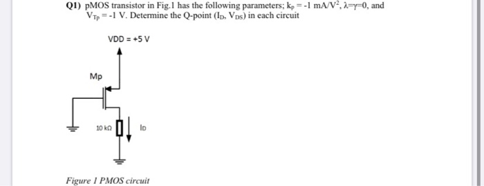 Solved Q1) PMOS transistor in Fig. 1 has the following | Chegg.com
