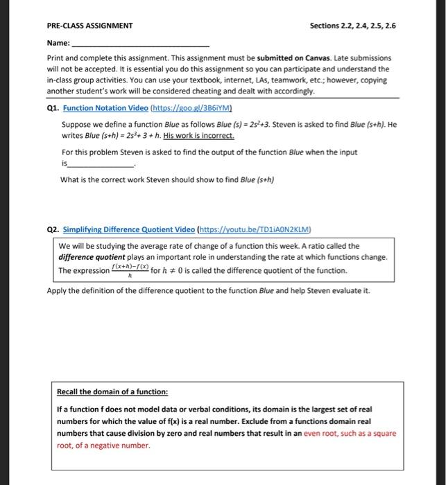 Solved Pre Class Assignment Sections 22 24 25 26 2700