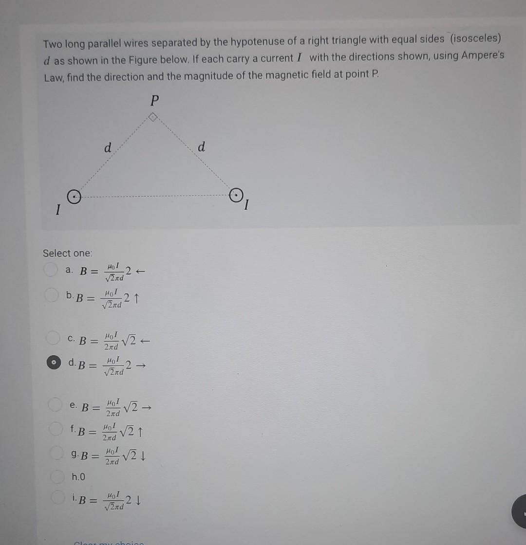 Solved Two long parallel wires separated by the hypotenuse | Chegg.com