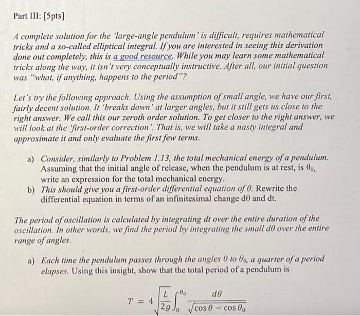 Solved A complete solution for the 'large-angle pendulum' is | Chegg.com