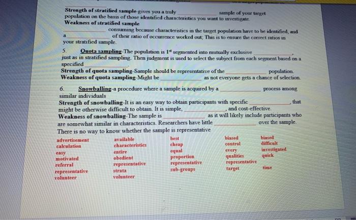 time NAME 1 Opportunity sampling Uses people from | Chegg.com