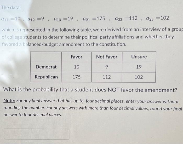 Solved The data: a11=10,a12=9,a13=19,a21=175,a22=112,a23=102 | Chegg.com