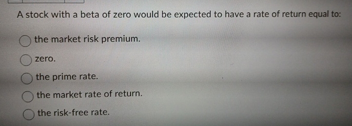 Solved A stock with a beta of zero would be expected to have | Chegg.com