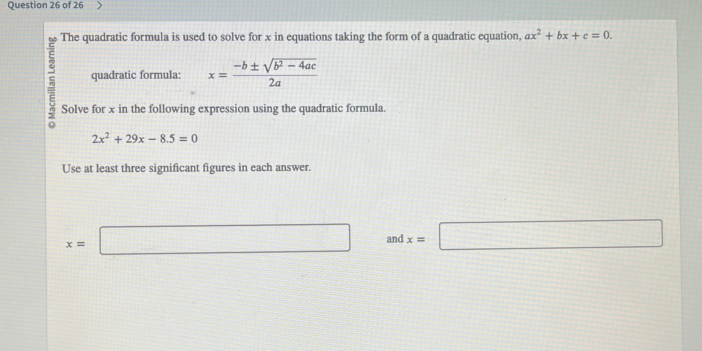 Solved Question 26 ﻿of 26The quadratic formula is used to | Chegg.com | Chegg.com