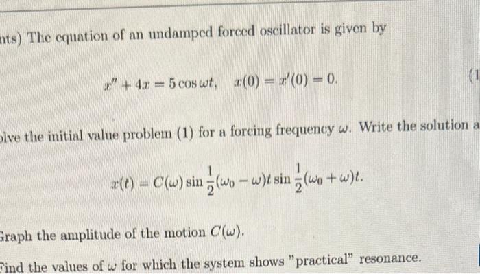 Solved The equation of an undamped forced oscillator is | Chegg.com