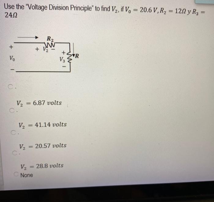 Solved Use the "Voltage Division Principle" to find V2, if V | Chegg.com