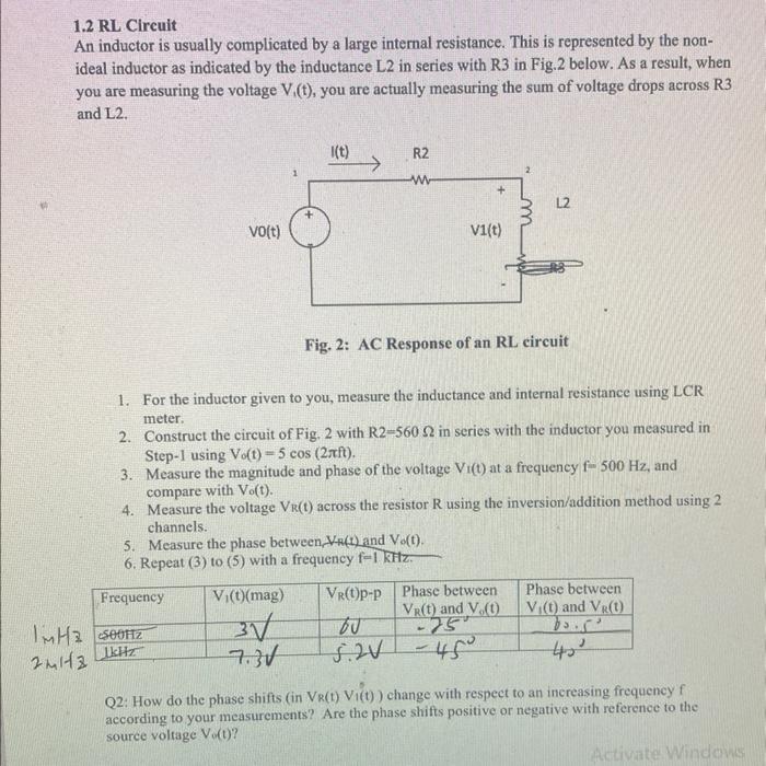 1.2 RL Circuit An inductor is usually complicated by | Chegg.com