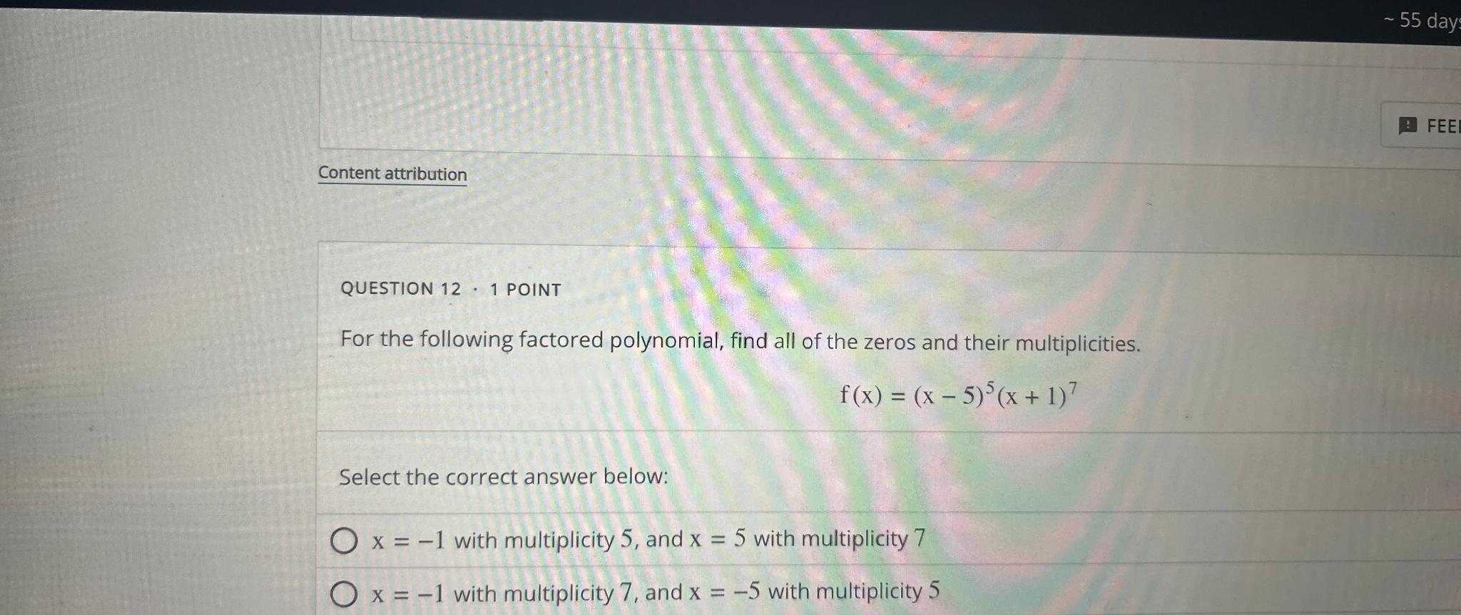 Solved Content attributionQUESTION 12 * 1 ﻿POINTFor the | Chegg.com