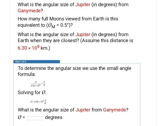 Solved What is the angular size of Jupiter (in degrees) from | Chegg.com