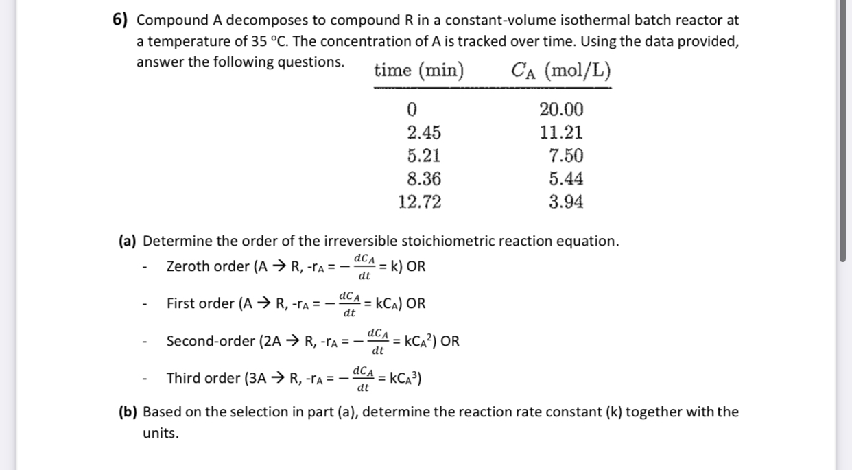 Solved Compound A decomposes to compound R ﻿in a | Chegg.com