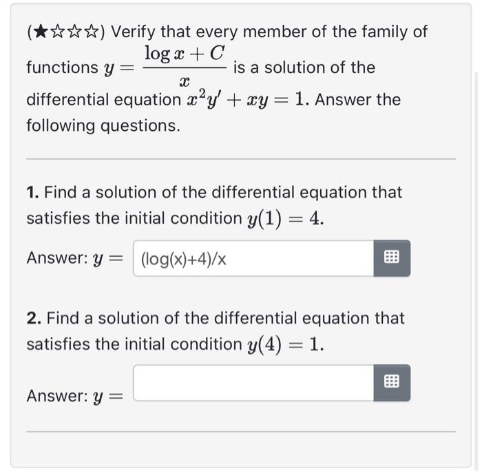 Solved functions y=xlogx+C is a solution of the differential | Chegg.com