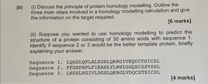 Solved (i) Discuss the principle of protein homology | Chegg.com