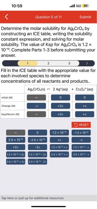 Solved Determine the molar solubility for Ag2CrO4 by | Chegg.com