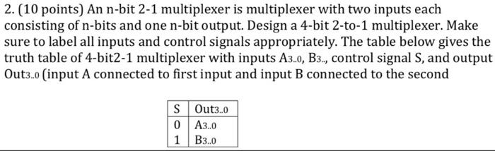 Solved 2. (10 points) An n-bit 2-1 multiplexer is | Chegg.com
