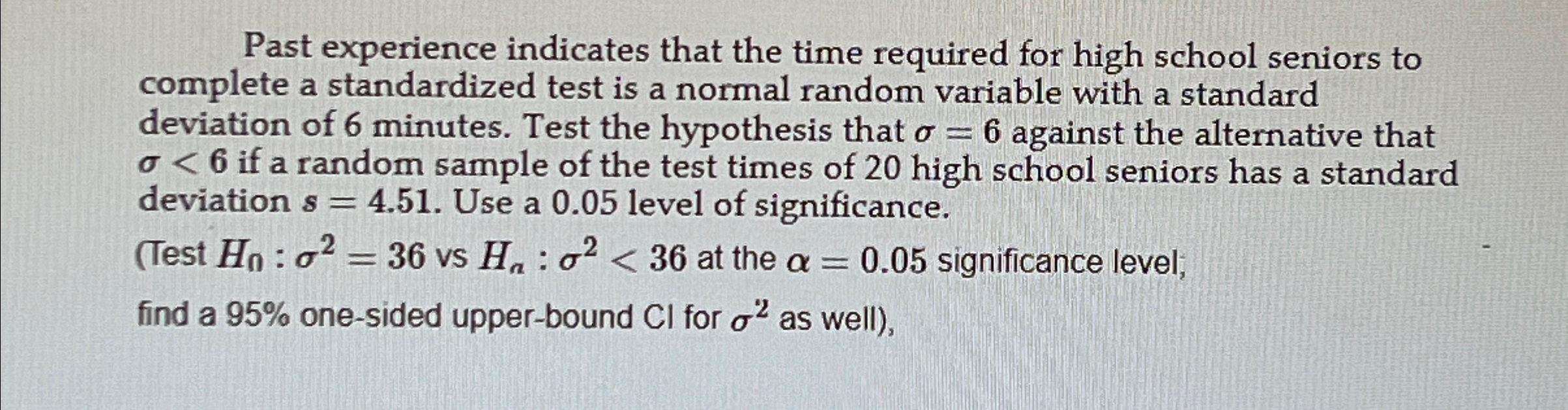 Solved Past experience indicates that the time required for | Chegg.com