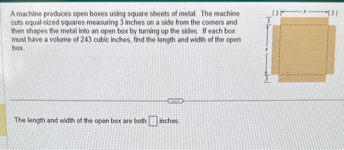Solved A machine produces open boxes using square sheets of | Chegg.com