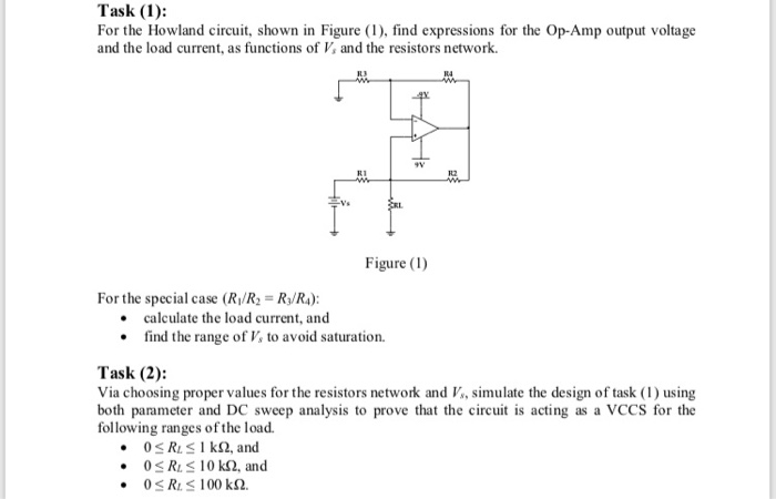 Solved Task (1): For the Howland circuit, shown in Figure | Chegg.com