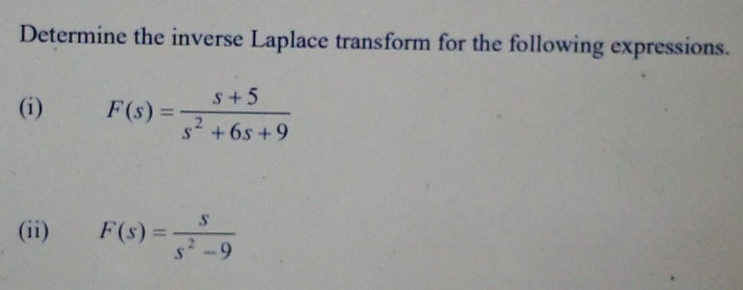 Solved Determine the inverse Laplace transform for the | Chegg.com