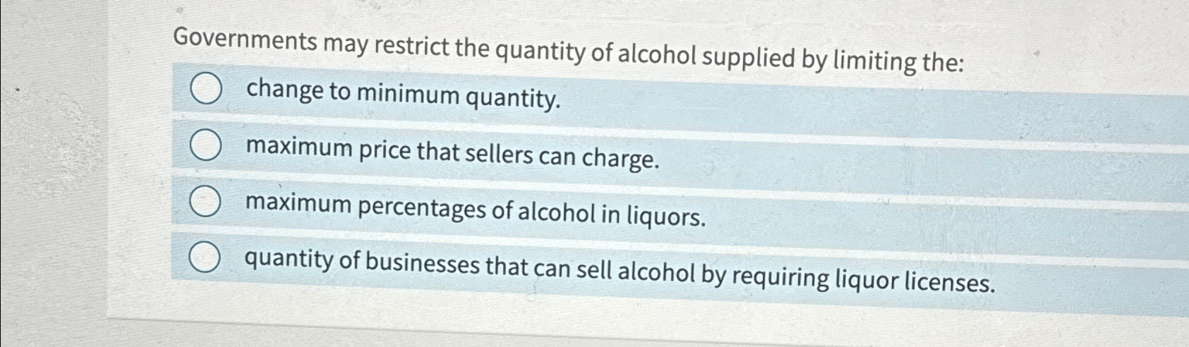 Solved Governments may restrict the quantity of alcohol | Chegg.com