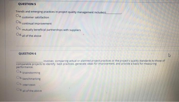 Solved QUESTION 5 Trends and emerging practices in project | Chegg.com