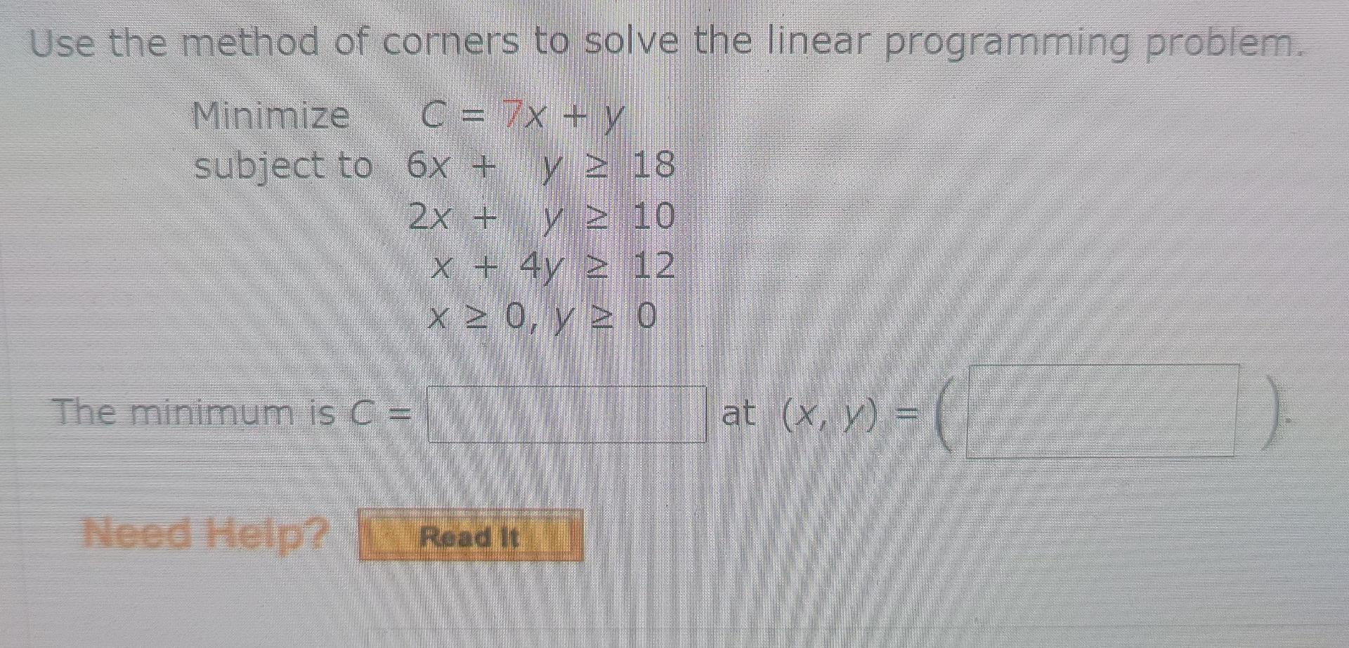 Solved Use the method of corners to solve the linear | Chegg.com
