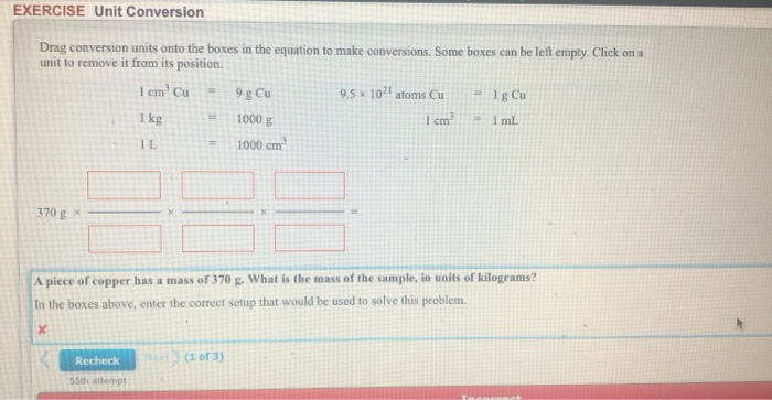 Solved EXERCISE Unit Conversion Drag conversion units onto | Chegg.com